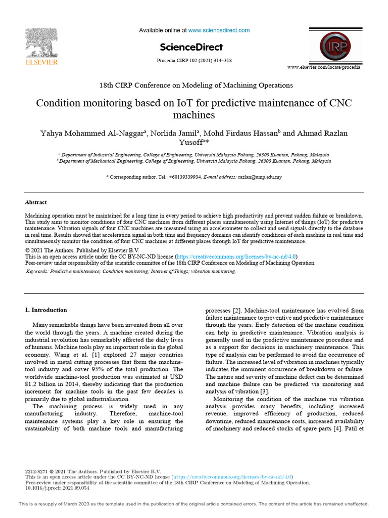 Condition Monitoring Based On IoT For Predictive Maintenance of CNC ...