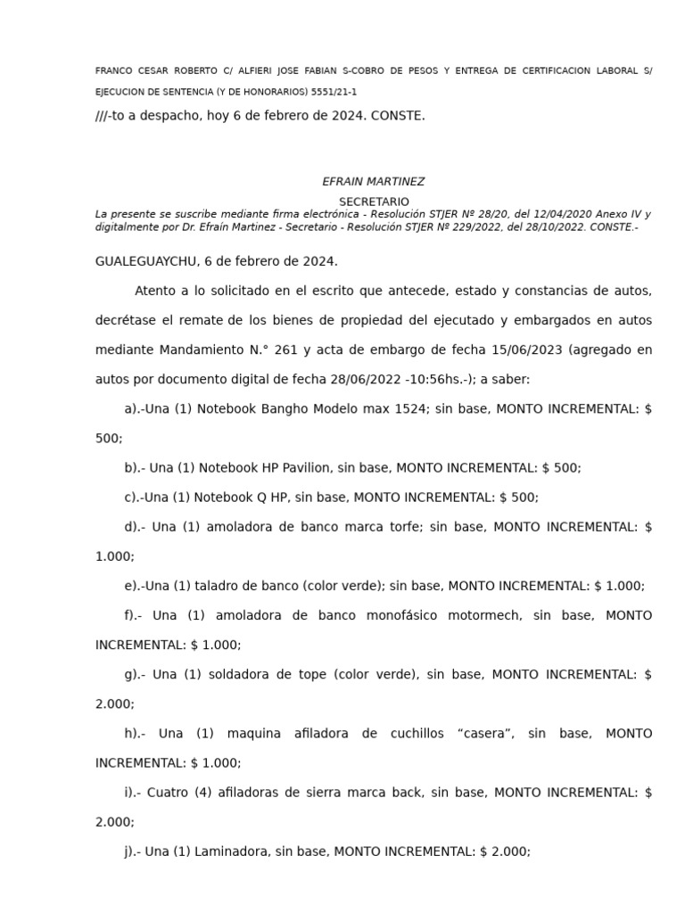 DECRETO DE SUBASTA bxHg16X | PDF | Subasta | Ciencias económicas