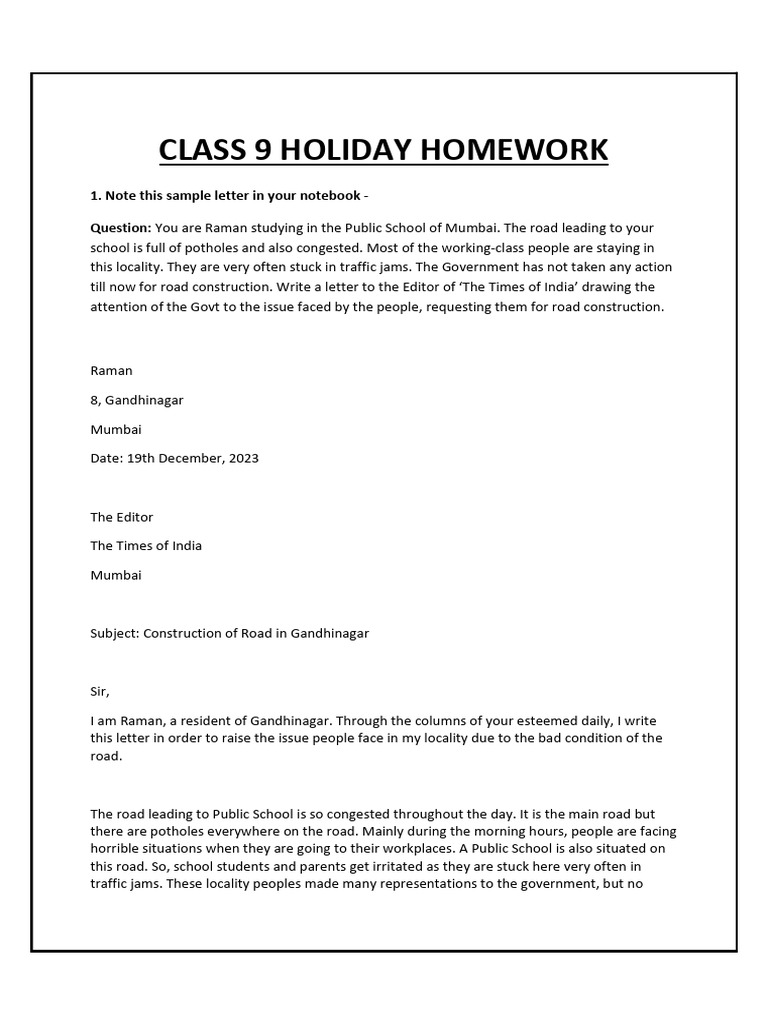 Class 9 English HHW | PDF
