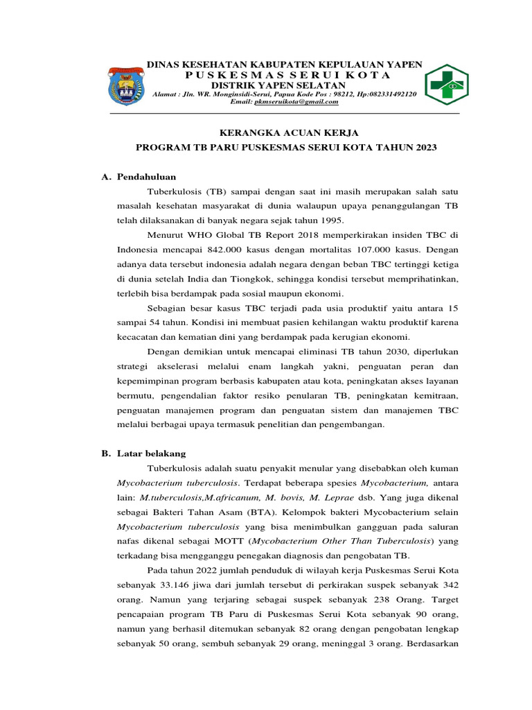 KAK Program TB | PDF | Pengembangan Diri