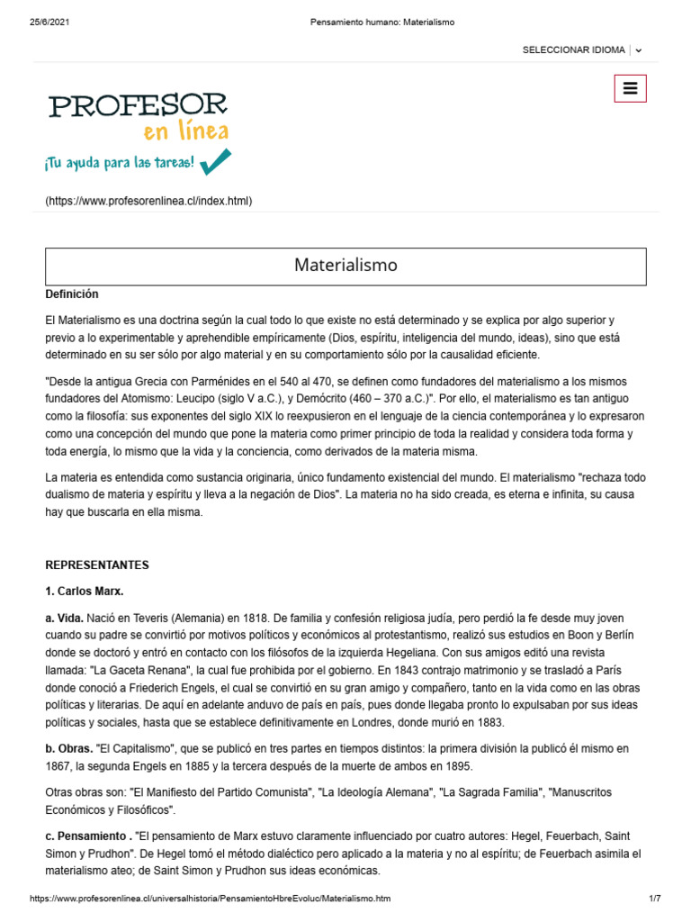 Pensamiento humano_ Materialismo | PDF | Materialismo | Karl Marx