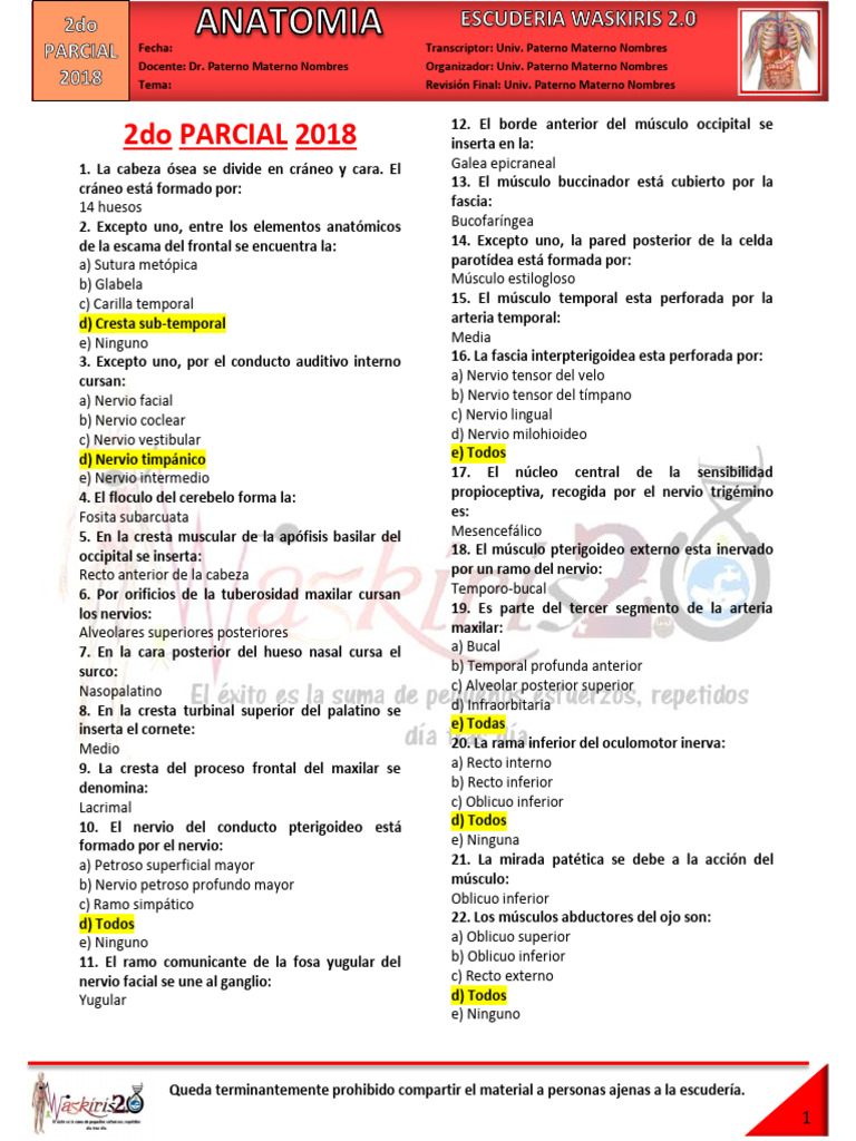 2do Parcial 2018 | PDF | Anatomía | Anatomía humana