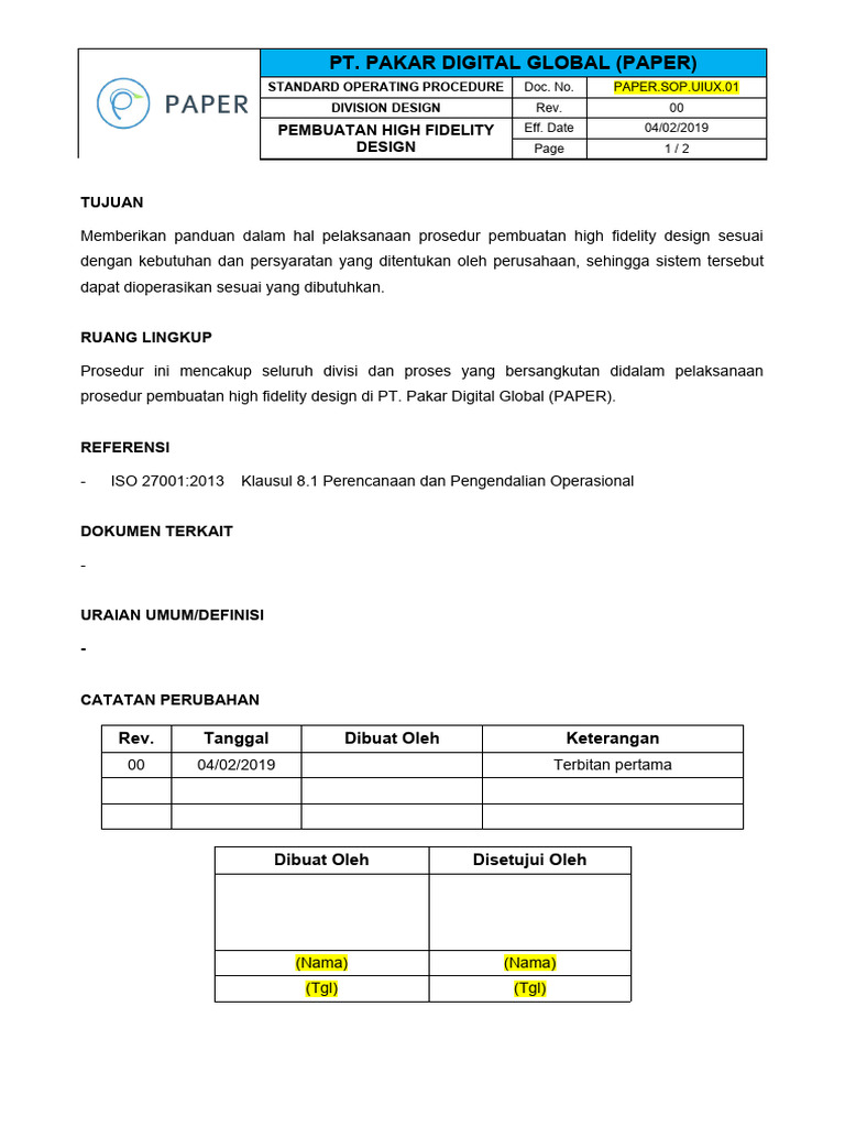 PAPER - SOP.DESIGN.01 - Pembuatan High Fidelity Design | PDF