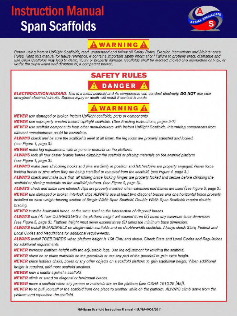 AS UpRight Span Scaffold Instr Best | PDF | Teaching Methods & Materials | Computers