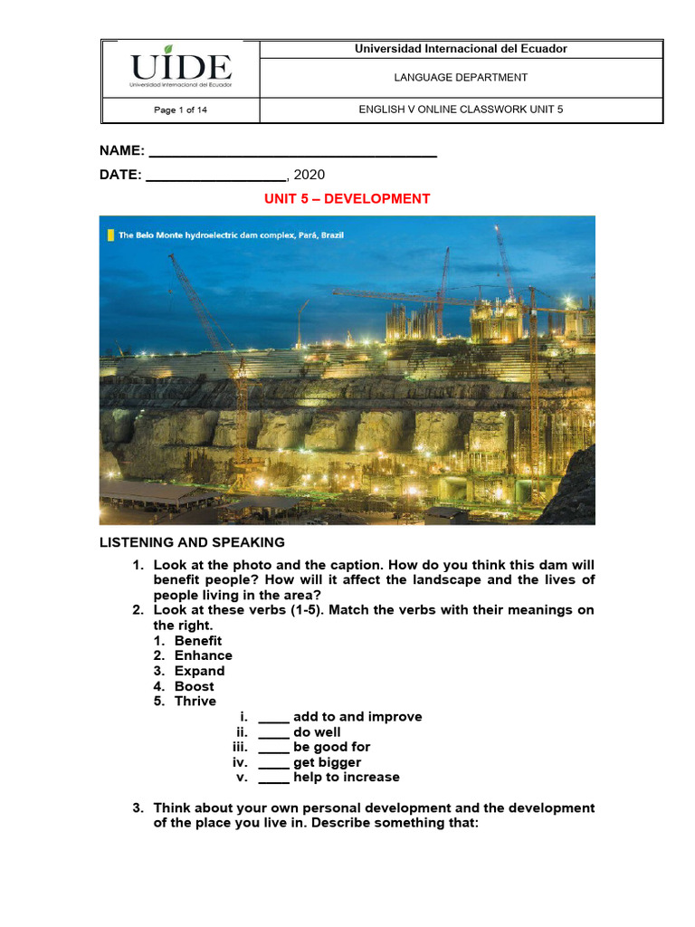 Unit 5 - DEVELOPMENT | PDF | English Language | Verb