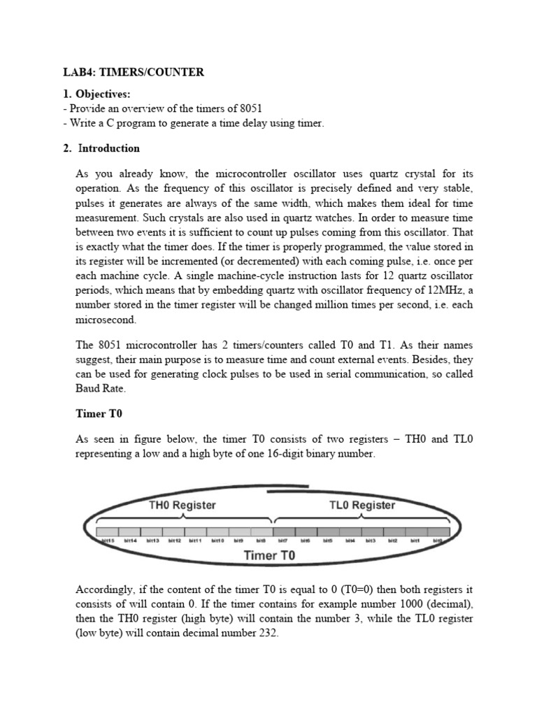Lab4 Timer Counter 8051 2023 Pdf Computer Architecture Computer Engineering 0159