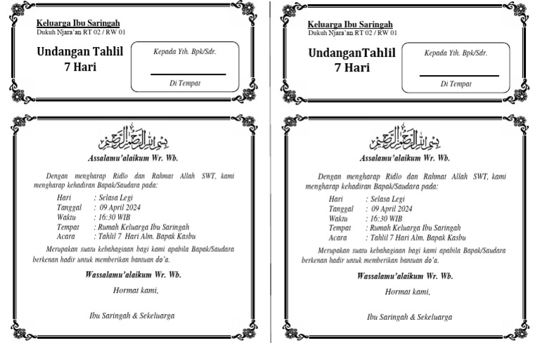 Undangan Tahlil 7 Hari Alm. Bapak Kasbu | PDF