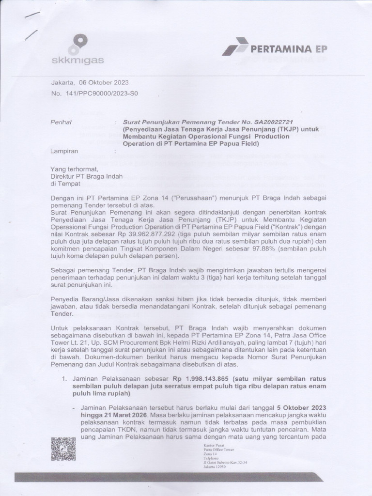 Surat Penunjukan Pemenang | PDF