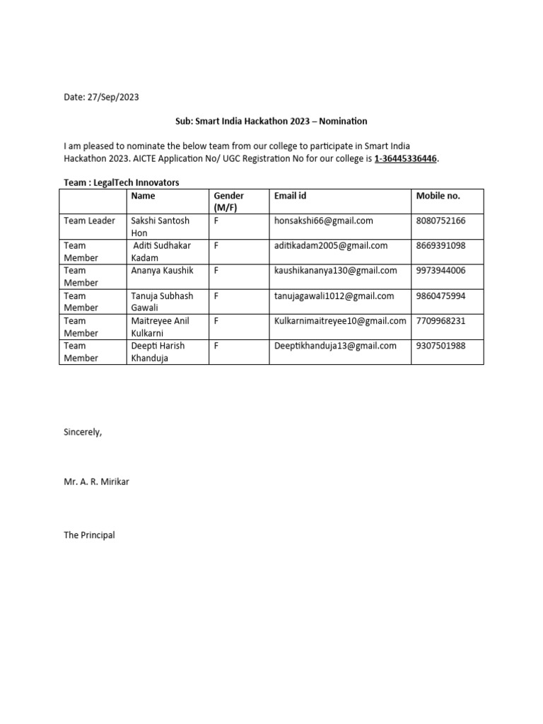 College Authorization Letter - SIH2023-1 | PDF