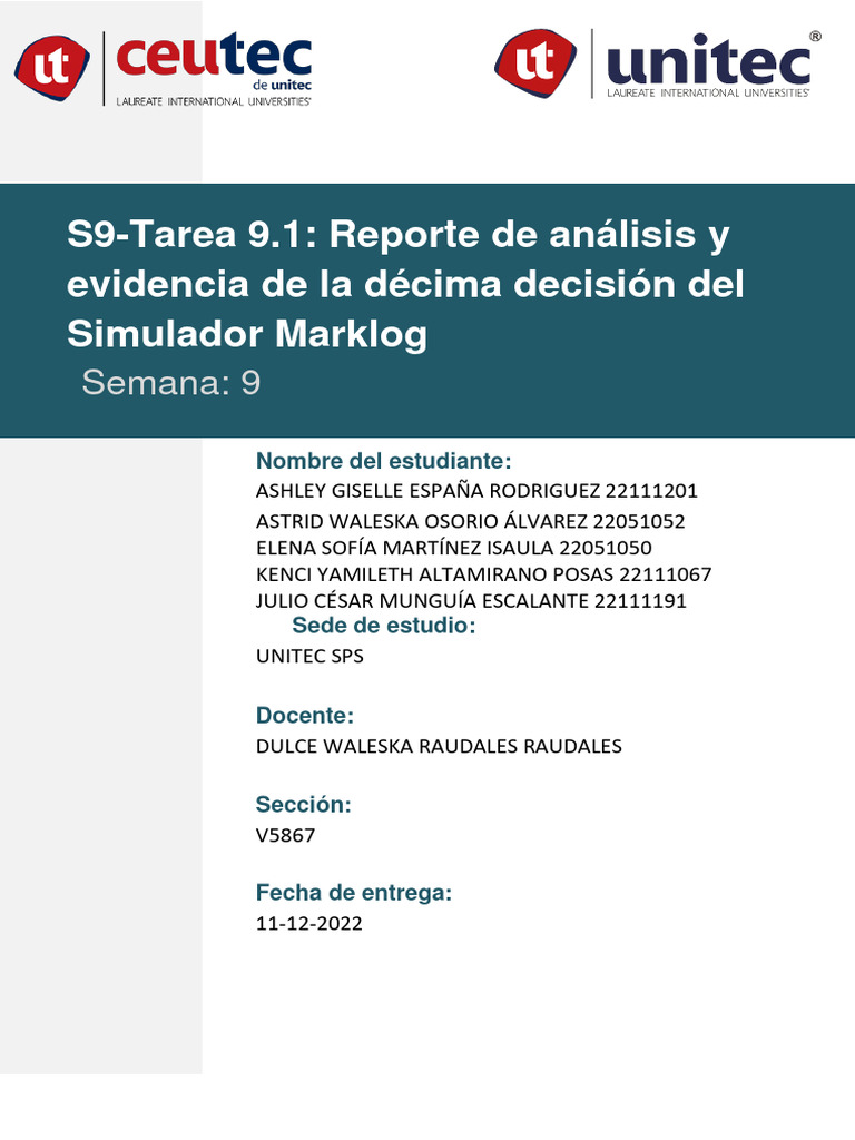 S9-Tarea 9.1 - Reporte de Análisis y Evidencia de La Décima Decisión Del Simulador Marklog | PDF ...