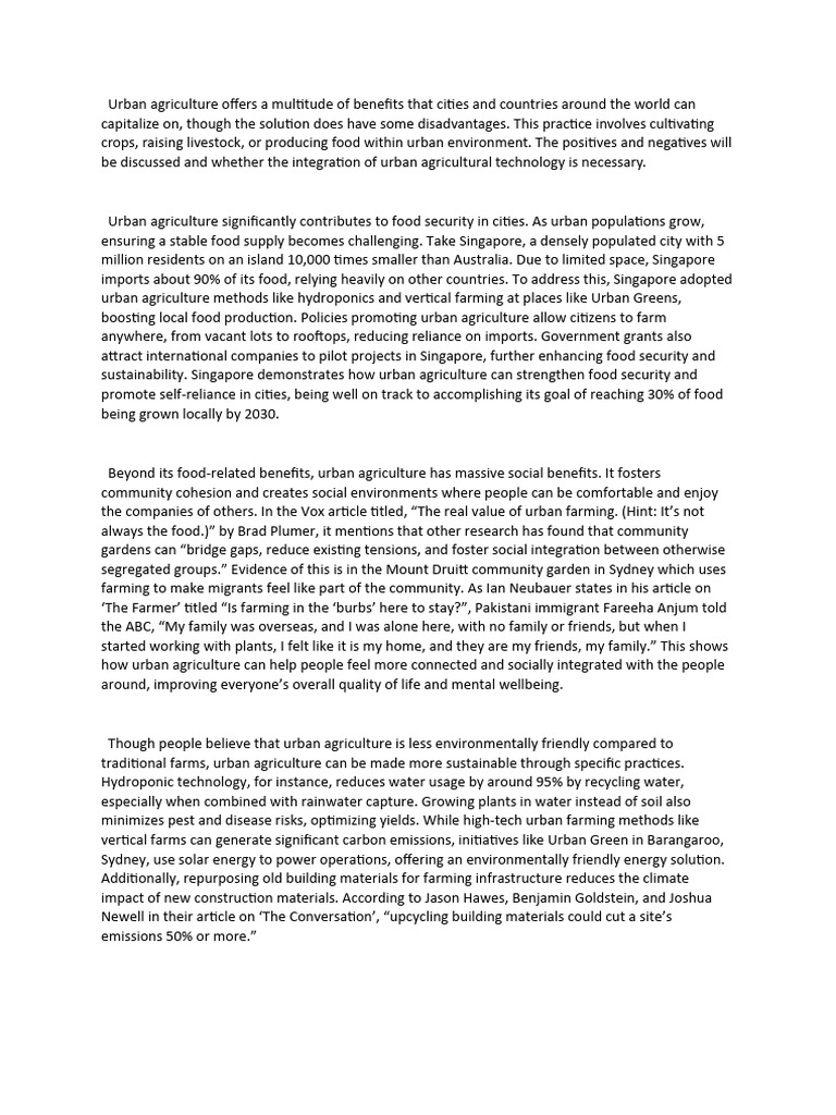 Urban Agriculture Essay | PDF | Urban Agriculture | Agriculture