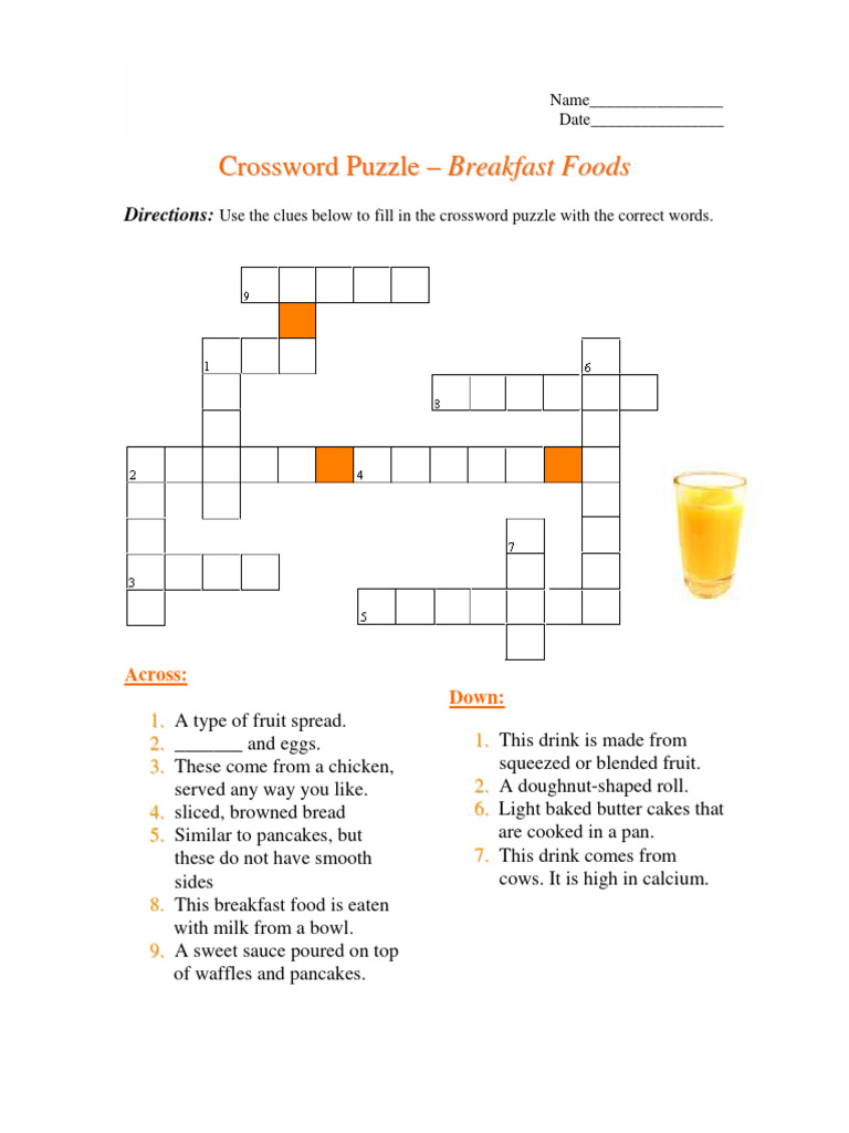 Intermediate Crossword Puzzle - Breakfast Foods | PDF