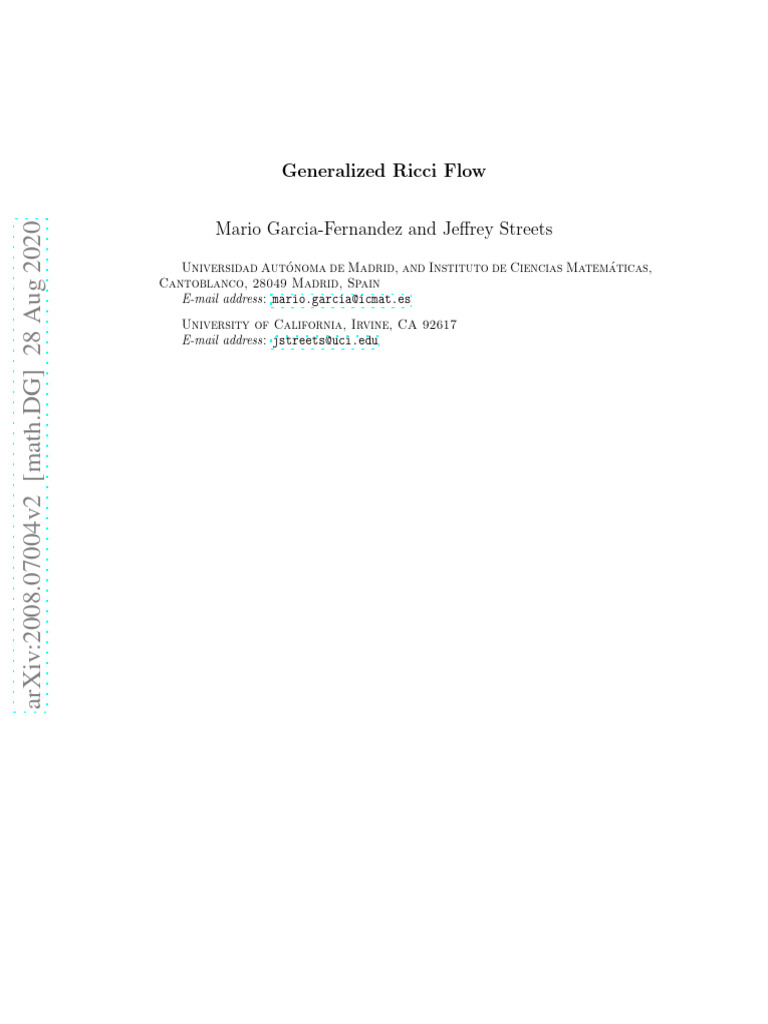 Generalized Ricci Flow | Download Free PDF | Geometry | Differential Geometry