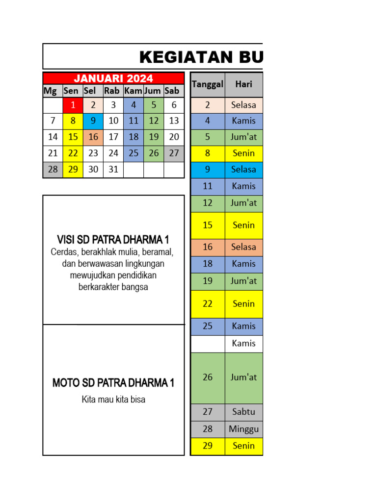 Rencana Kegiatan Bulanan Tahun 2024 | PDF