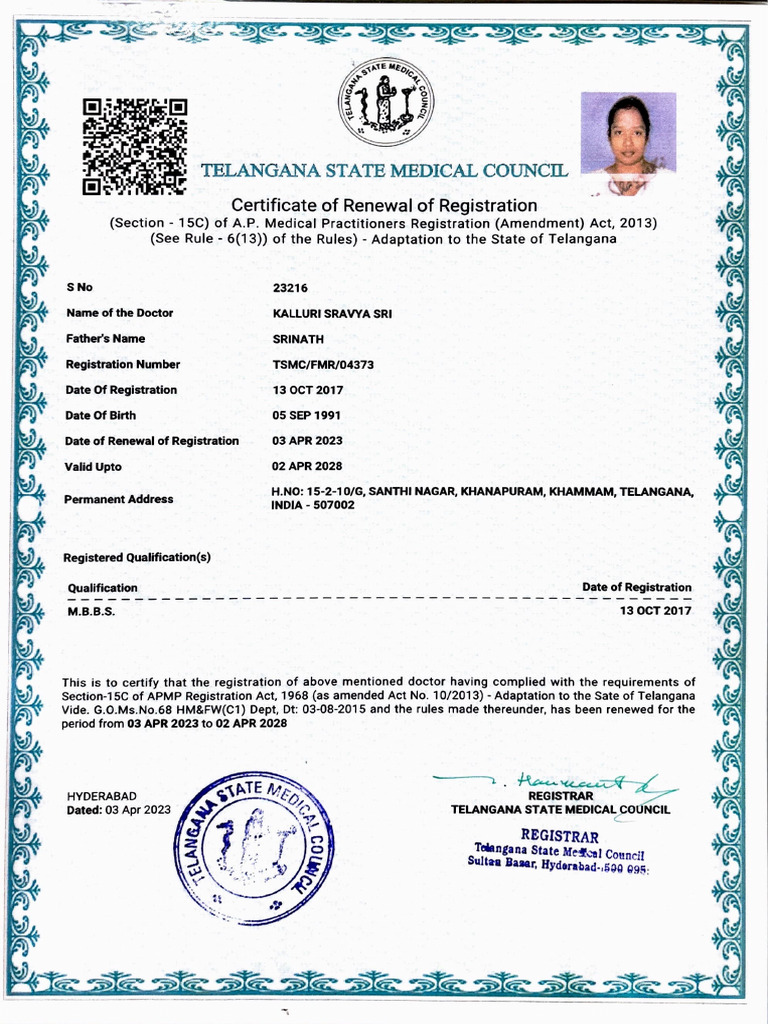 Mbbs Registration Certificate | PDF | Health Care | Medicine