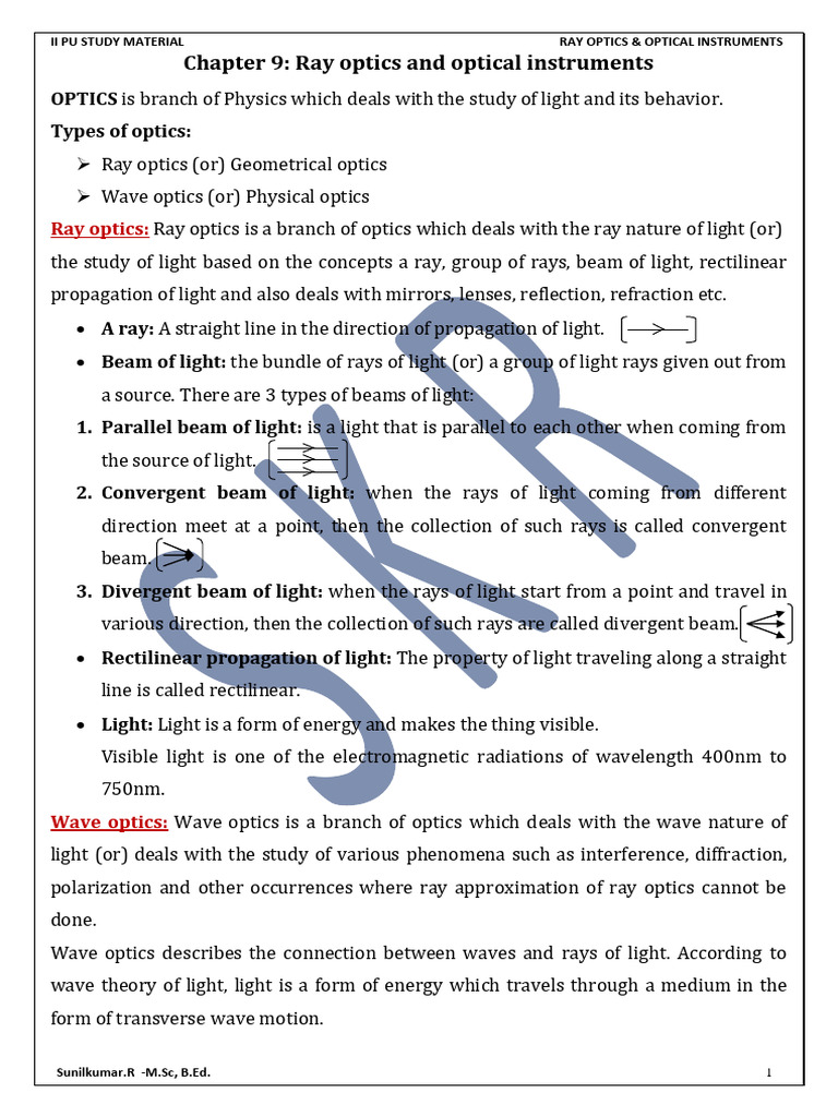 Chapter 09 Ray Optics PDF | PDF | Reflection (Physics) | Optics