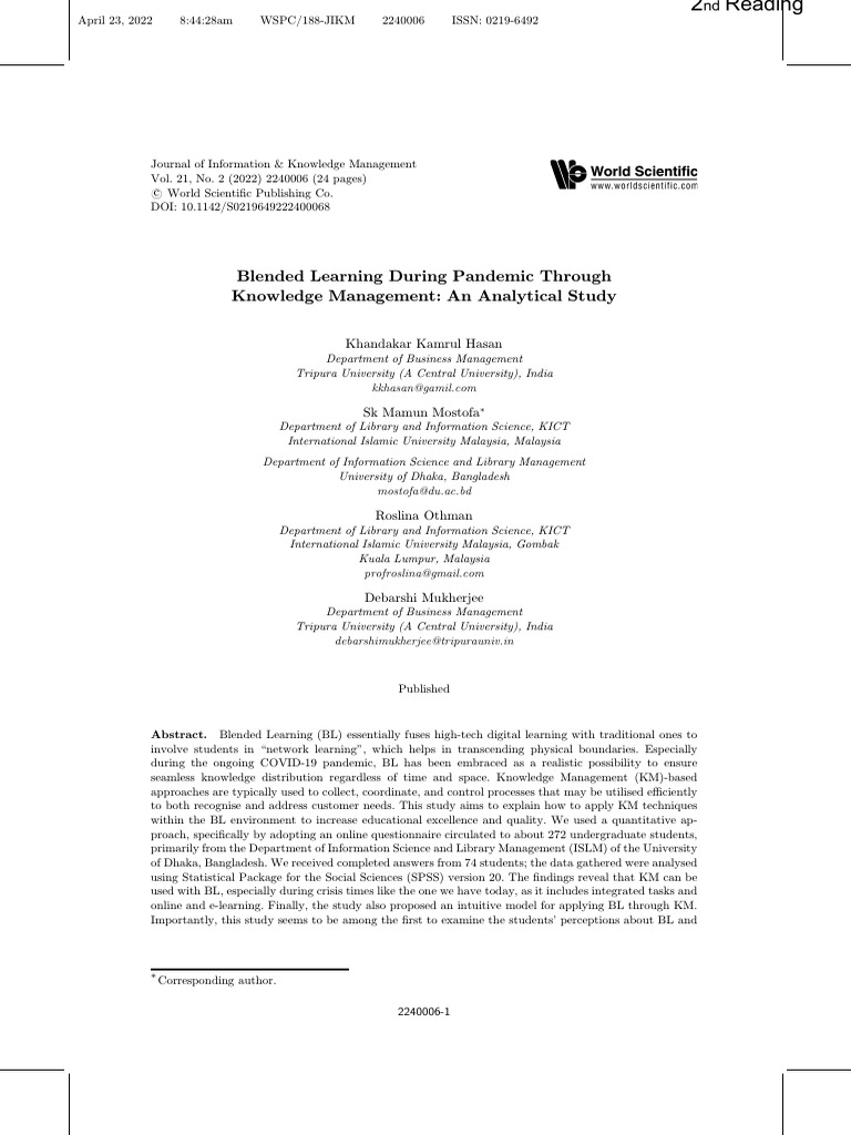 Blended Learning During Pandemic Through Knowledge Management | PDF | Educational Technology ...