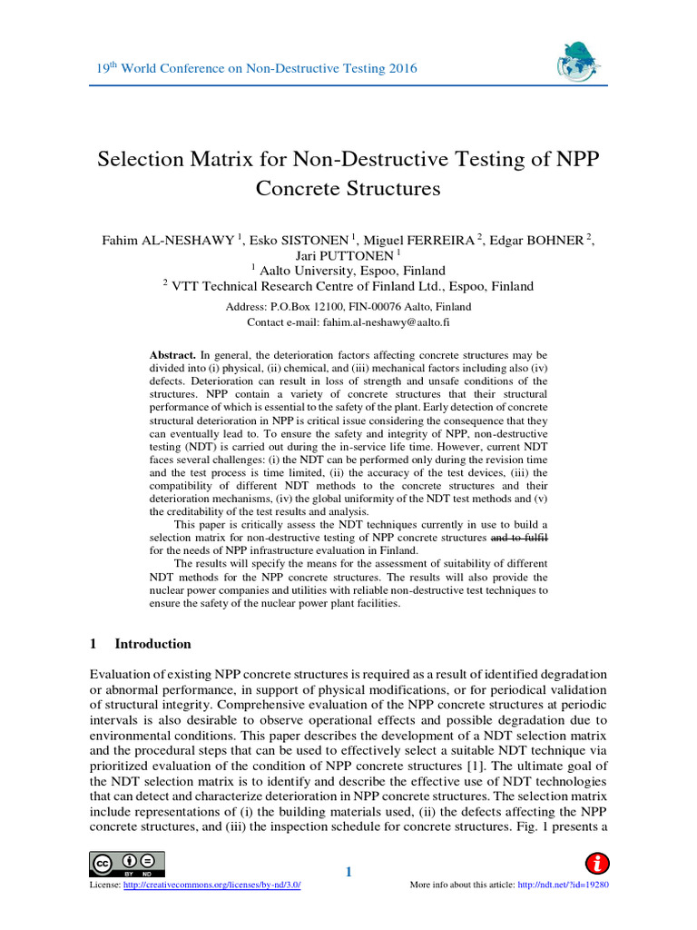 Selection NDT Matrix For Concereting | PDF | Nondestructive Testing ...