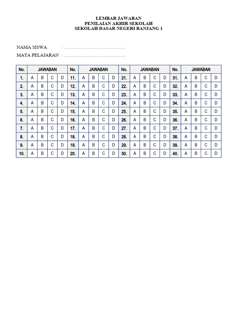 LEMBAR JAWABAN PAS 2024 | PDF