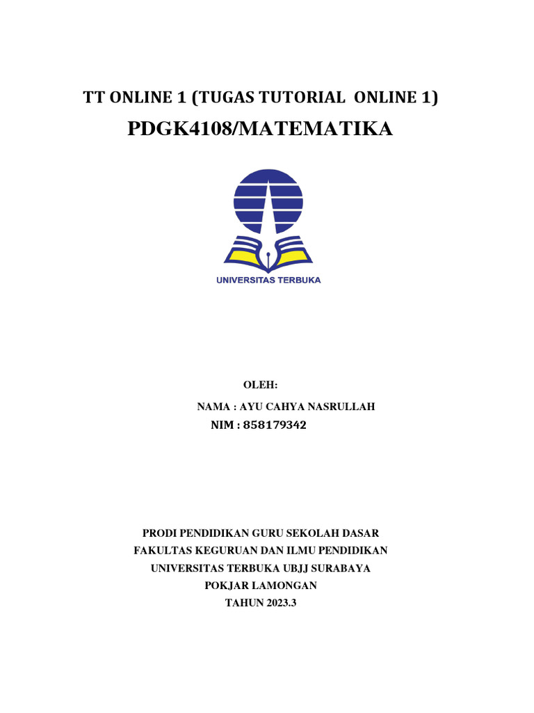 Tugas Tutorial Matematika PGSD 2023 | PDF | Komputer