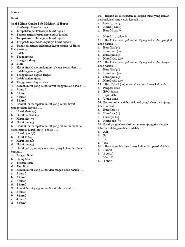 Soal Makharijul Huruf | PDF