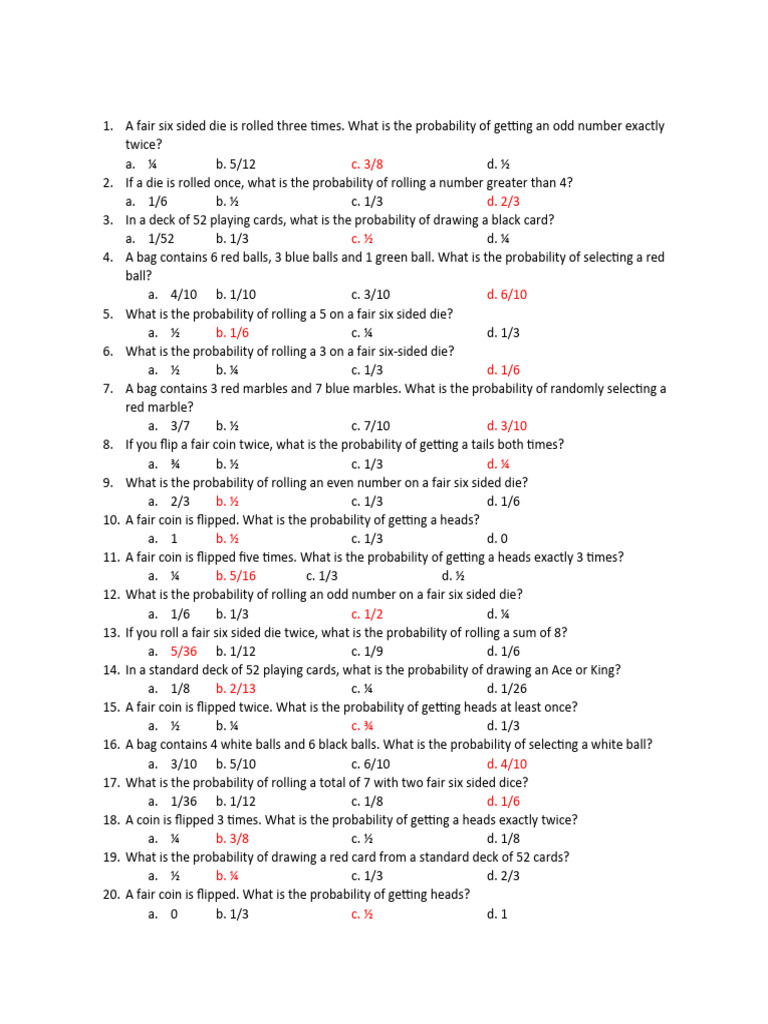 Probability Quiz for Math Students | PDF | Odds | Probability