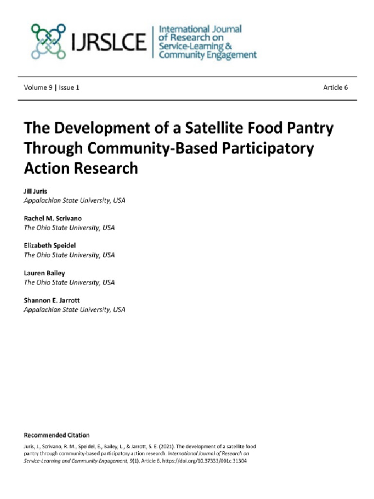 The Development of A Satellite Food Pantry Through Community-Based ...