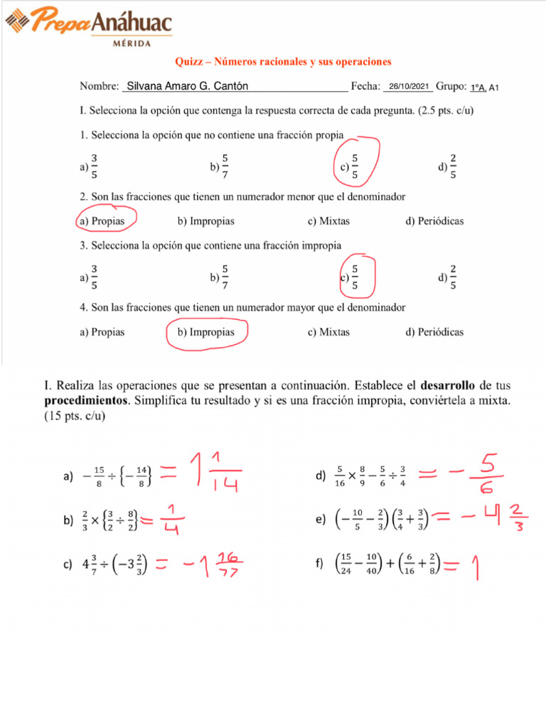 Quizz 1B - Números Racionales | PDF