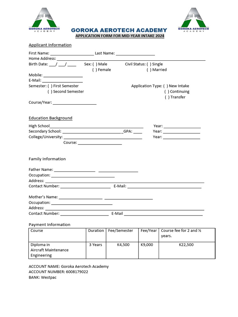 2024 Mid-Year Intake Application Form | PDF | Fee