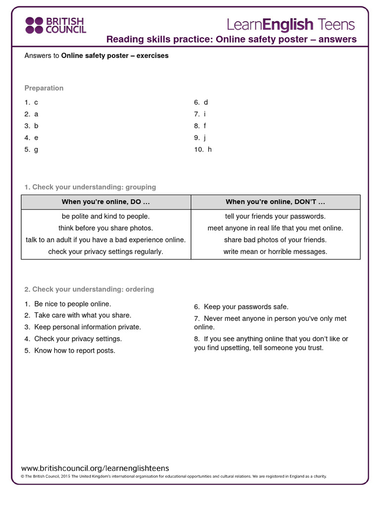 Online Safety Poster - Answers | PDF