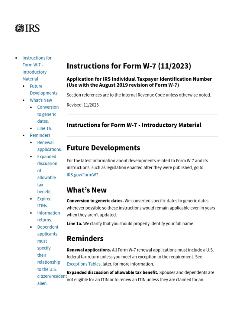 Instructions For Form W-7 (11 - 2023) - Internal Revenue Service | PDF ...