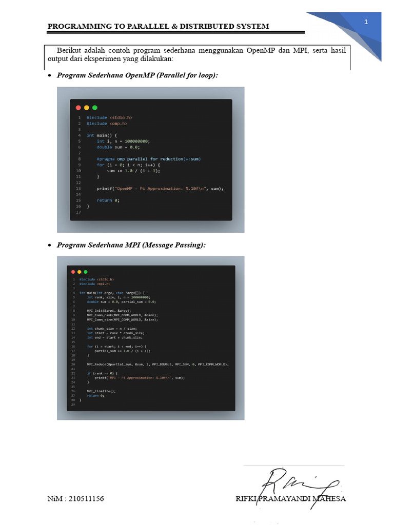 Sistem Paralel Dan Terdistribusi - Model Pemrograman OPEN MP & MPI | PDF
