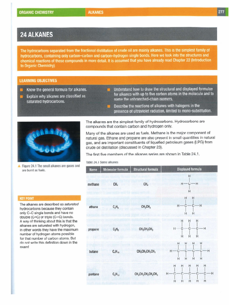 Alkanes IGCSE Chemistry Textbook | PDF