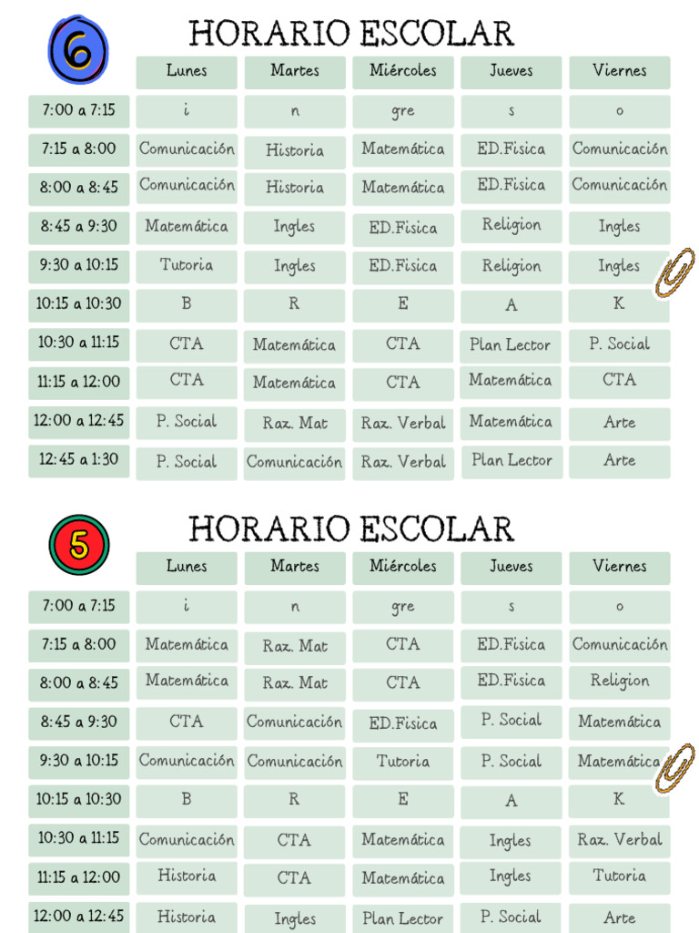 Horario Escolar Semanal Detallado | PDF
