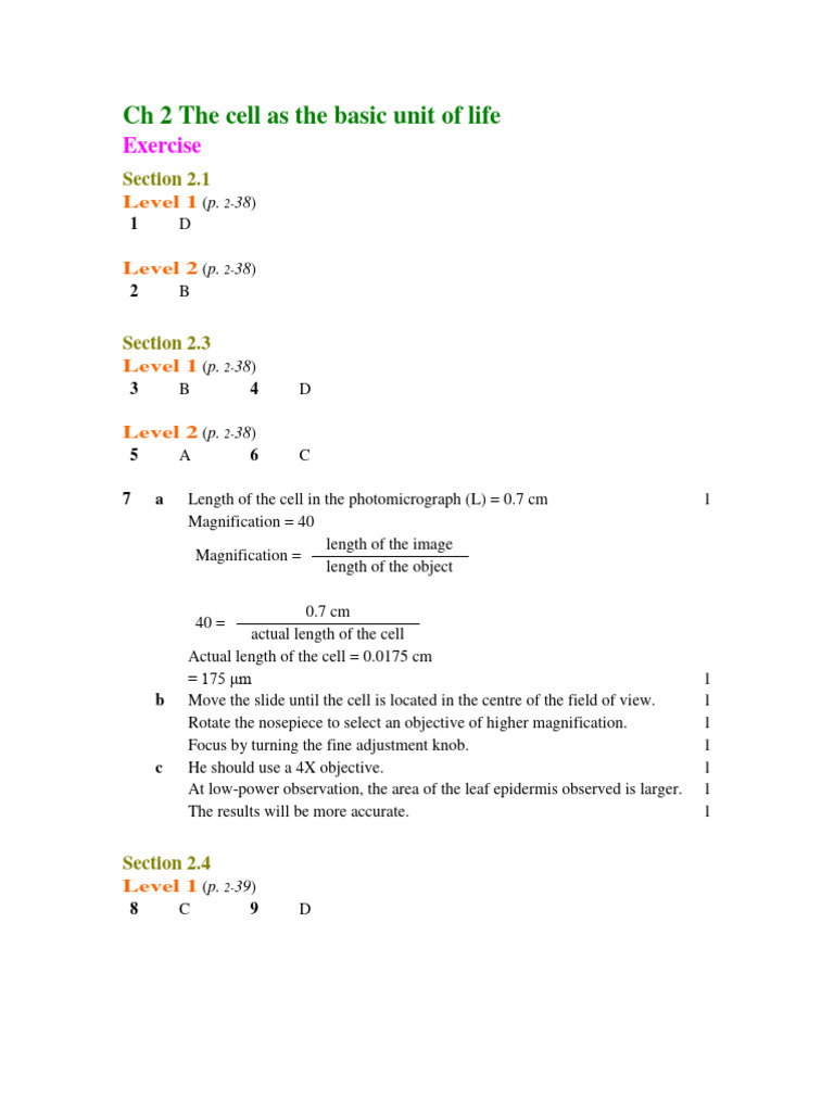 Dse Bio CH2 Ans | PDF | Cell (Biology) | Organelle
