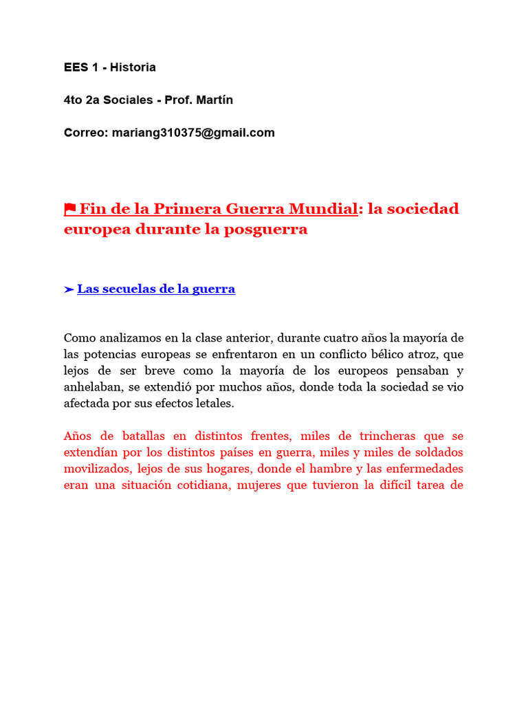 Consecuencias de La Primera Guerra Mundial EES1 | PDF | Alemania nazi | Primera Guerra Mundial