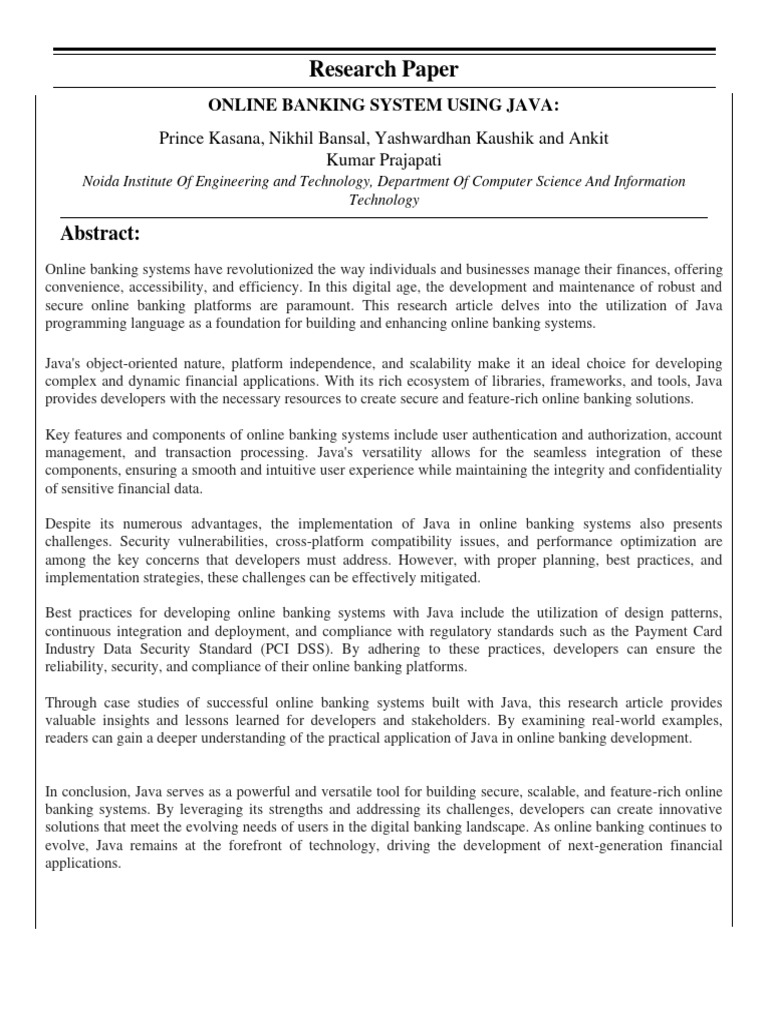 Reserach Paper : Online Banking System Using Java | PDF | Computer Security | Security