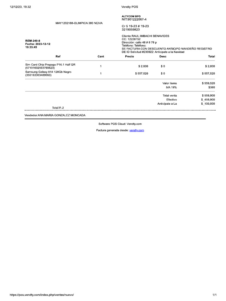 a14 Descuento 100.000 Pesos Ana Venta | PDF