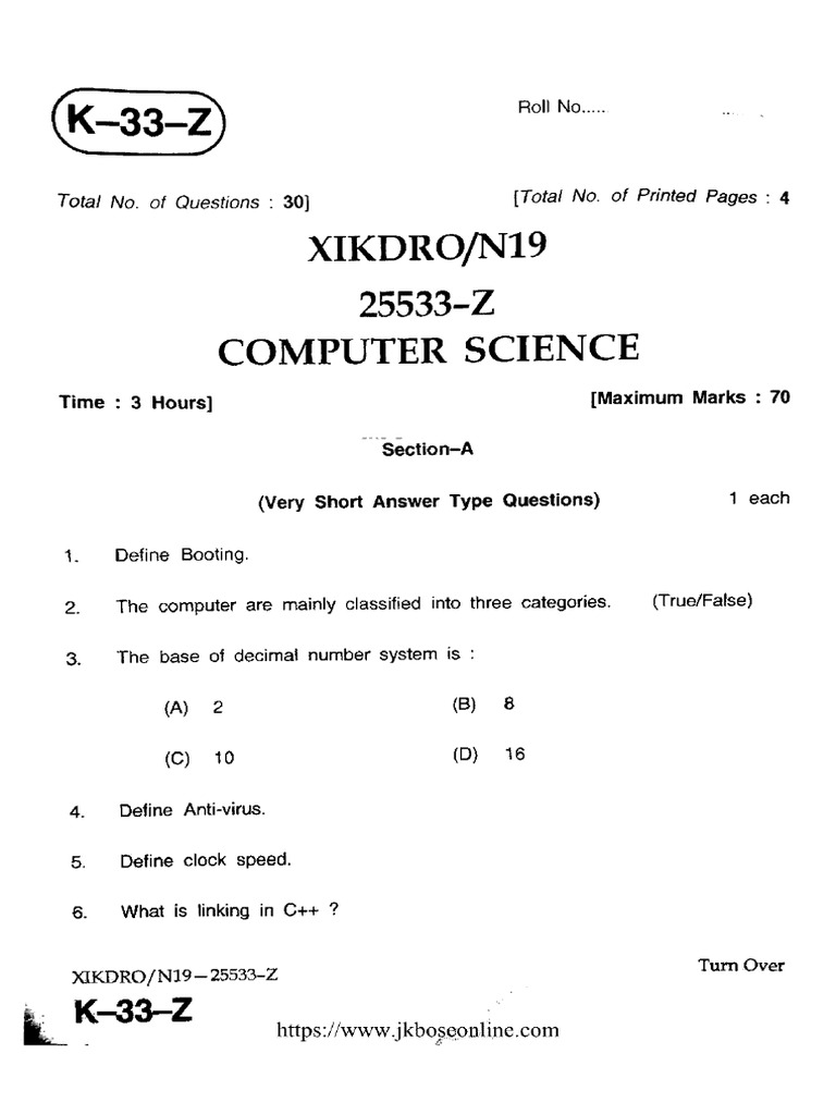 JK Bose Class 11 Computer Science 25533 Z 2019 | PDF