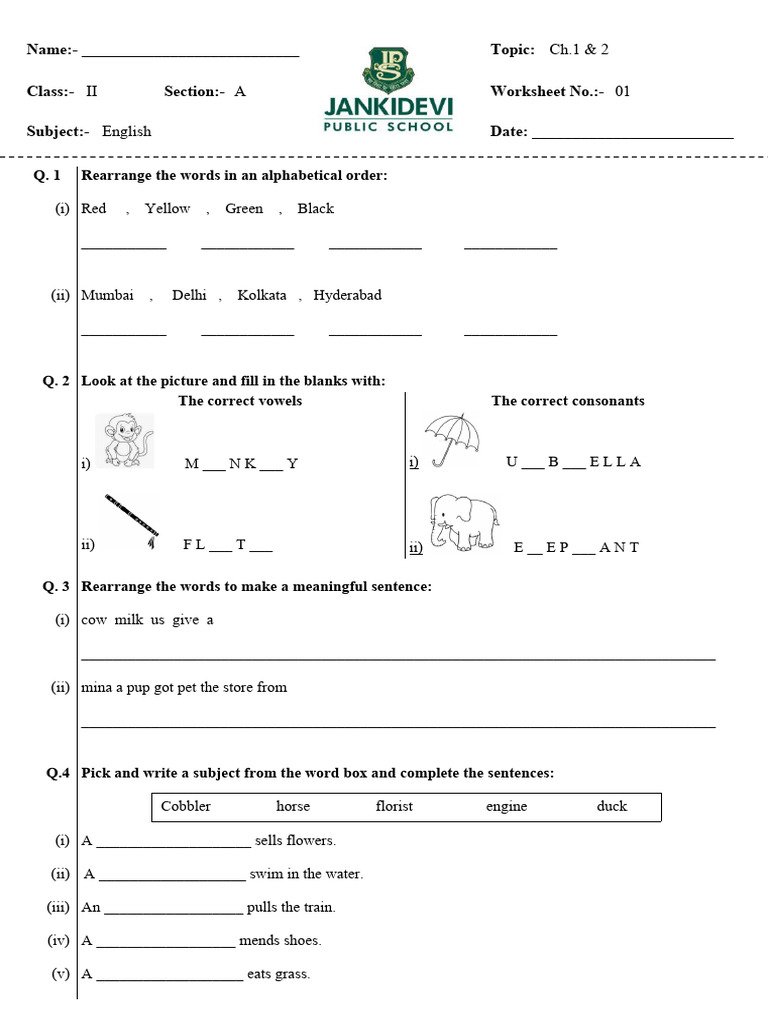 Grade-1 English WS PT-I Exam (2024-25) | PDF | Linguistics | Languages