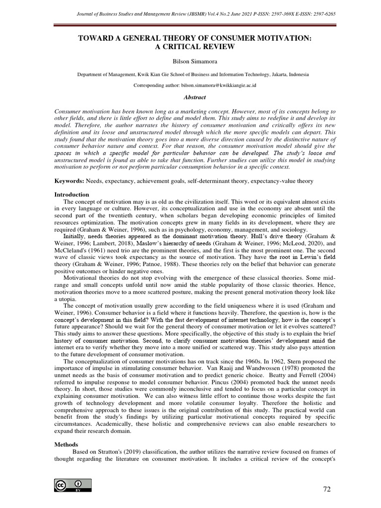 Toward A General Theory Of Consumer Motivation A C Pdf Motivation