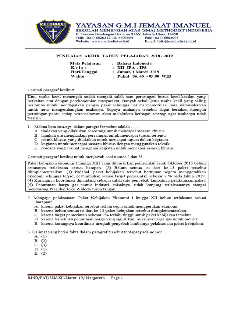 Soal Pat Xii 2019 Final | PDF