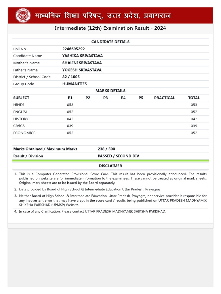 Intermediate (12th) Examination Result - 2024 | PDF