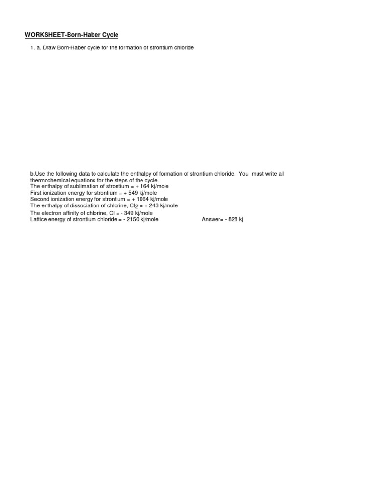 Born-Haber Cycle Worksheet for Ionic Compounds | PDF | Teaching Methods ...