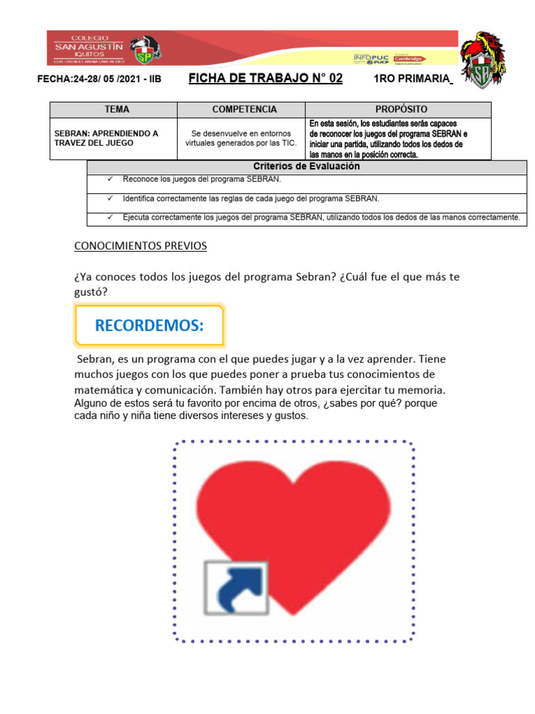 Ficha Activ. 02 1ro Prim-Ofimatica | PDF | Cognición | Ciencia cognitiva