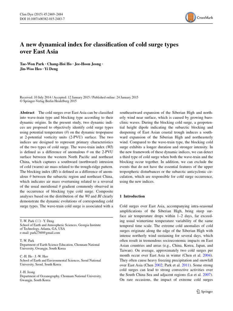 A New Dynamical Index For Classification of Cold Surge Types | PDF ...