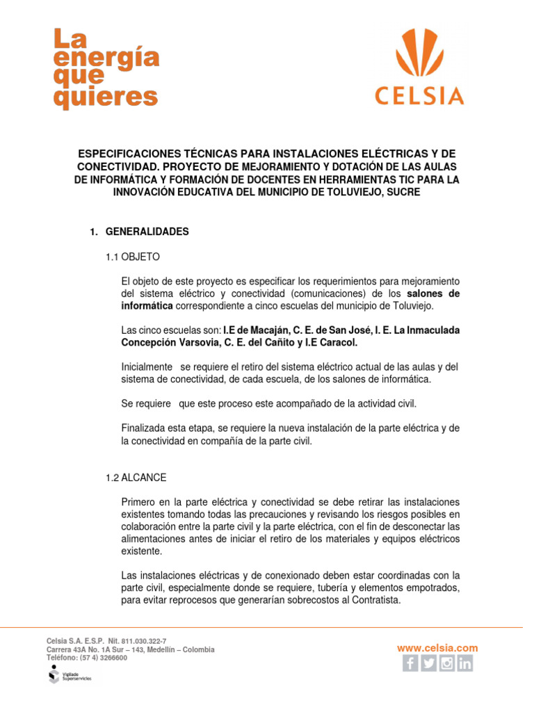 Anexo No. 15e. Especificaciones Tecnicas Instalaciones Electricas | PDF | Ingenieria Eléctrica ...