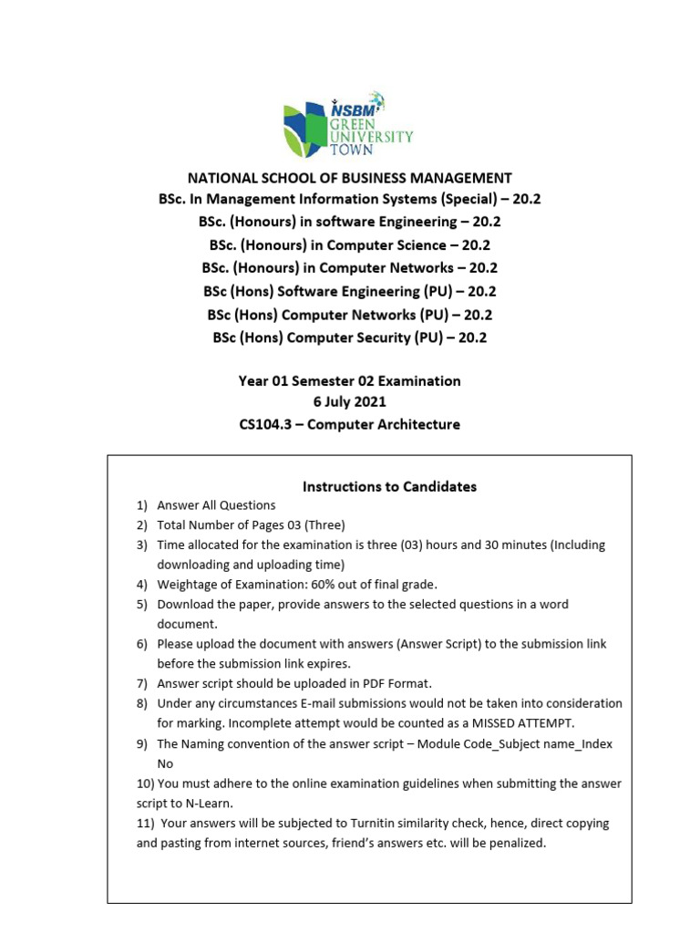 6july2021 - Computer Architecture CS104 | PDF | Random Access Memory | Hard Disk Drive