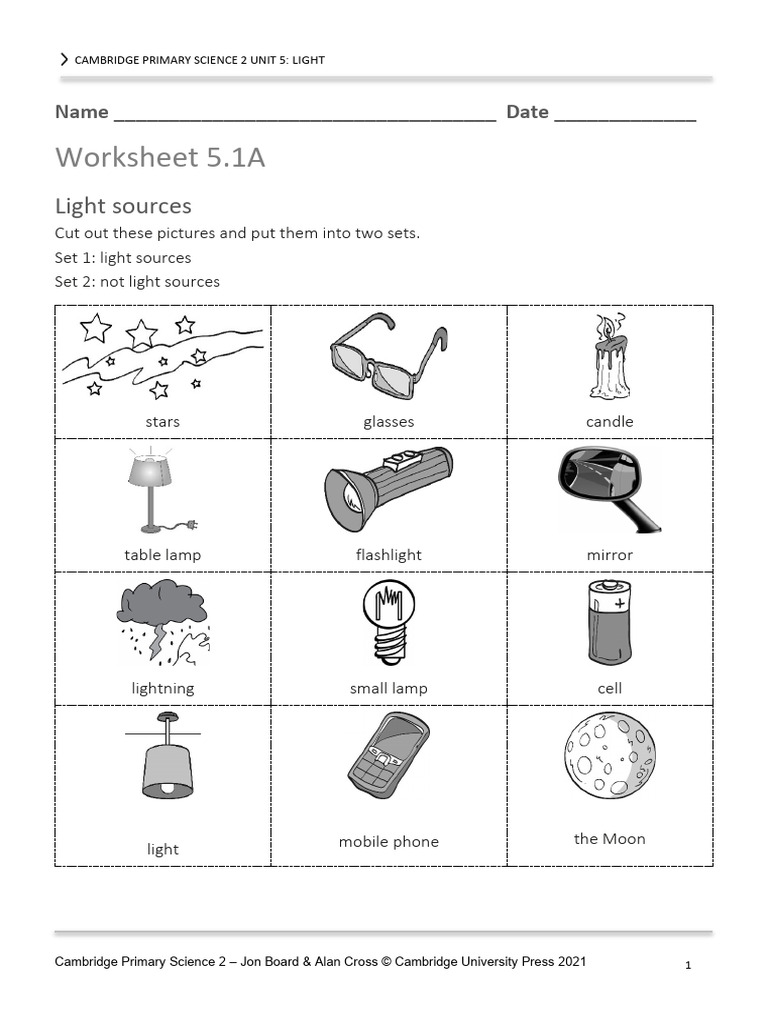 Unit 5 Revision Worksheet | PDF | Light