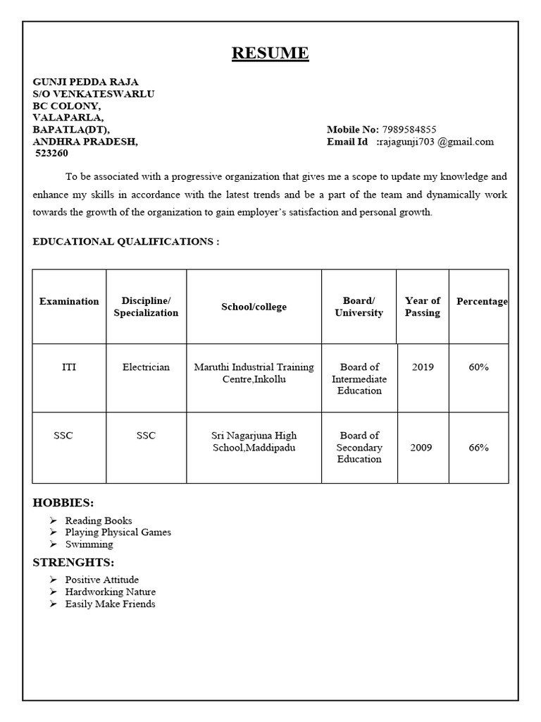 Gunji Pedda Raja Resume | PDF | Career & Growth